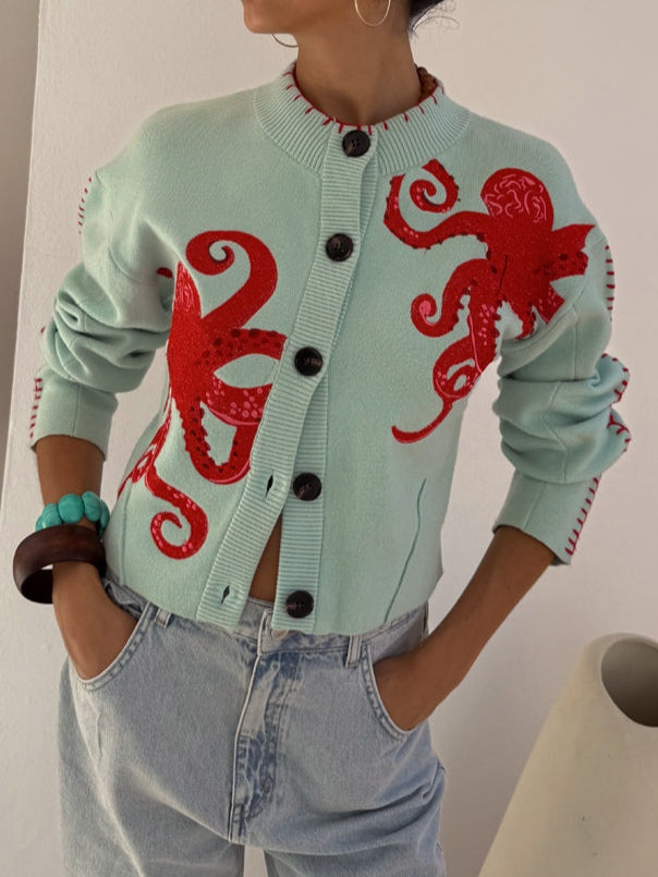 Fun Octopus Pattern Knitted Cardigan – LAVECHIC
