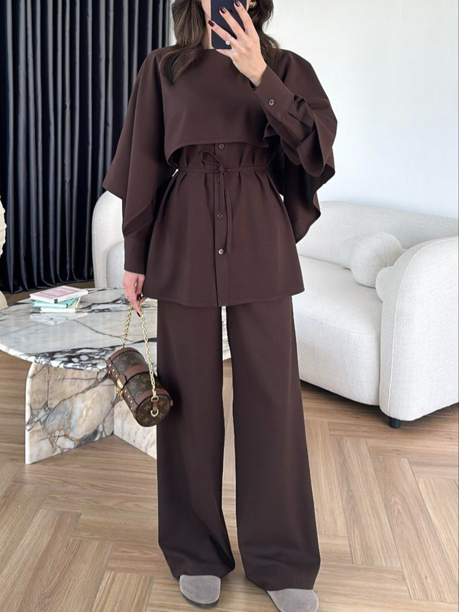 Casual Cape Top And Wide-leg Pants Set – LAVECHIC