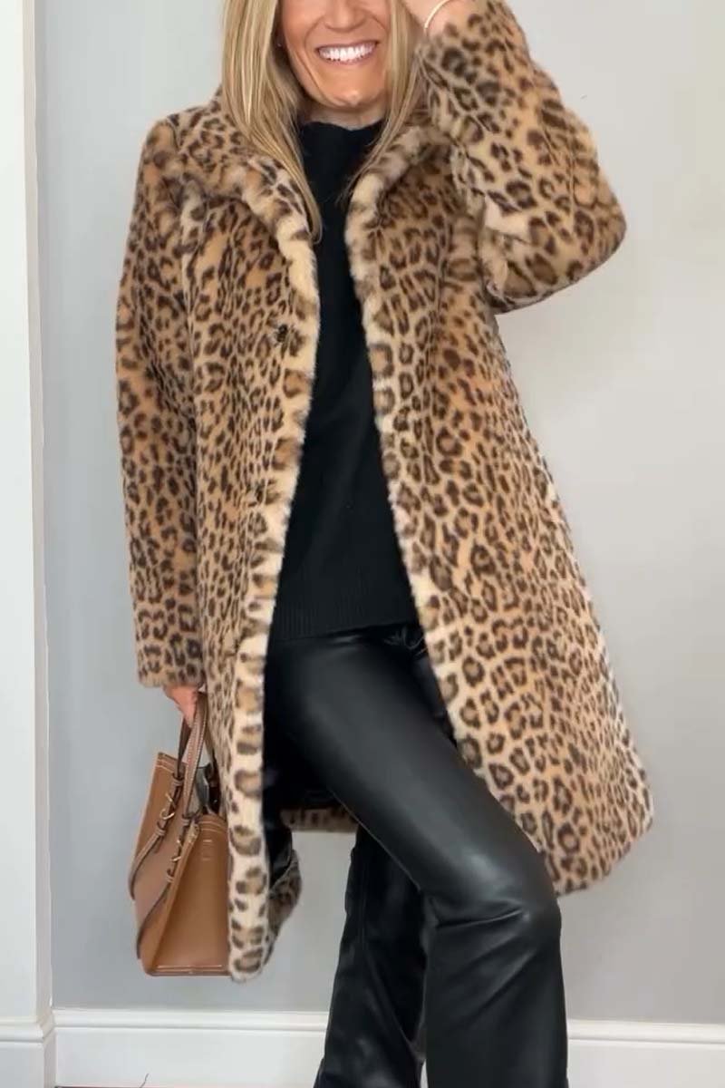 Stylish Leopard Print Lapel Faux Fur Mid-length Coat – LAVECHIC